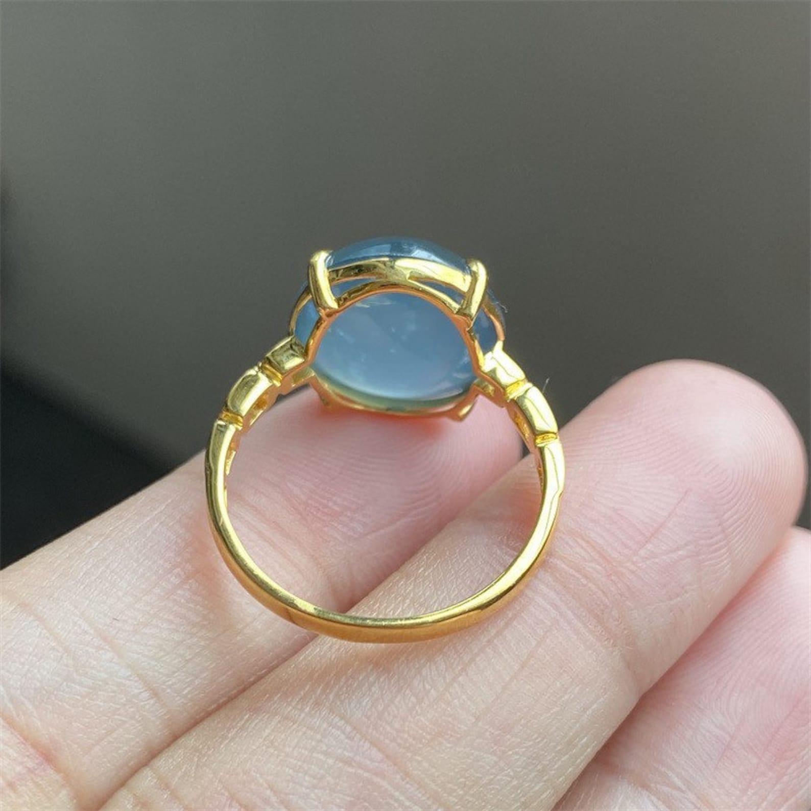 Jade Ring 18K Yellow Gold Beautiful Natural Blue Ocean Jadeite in 18K ...