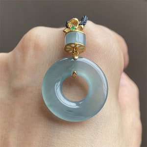 Jade Pendant 18K Solid Gold Beautiful Blue Ocean Jade Set in 18K Yellow ...