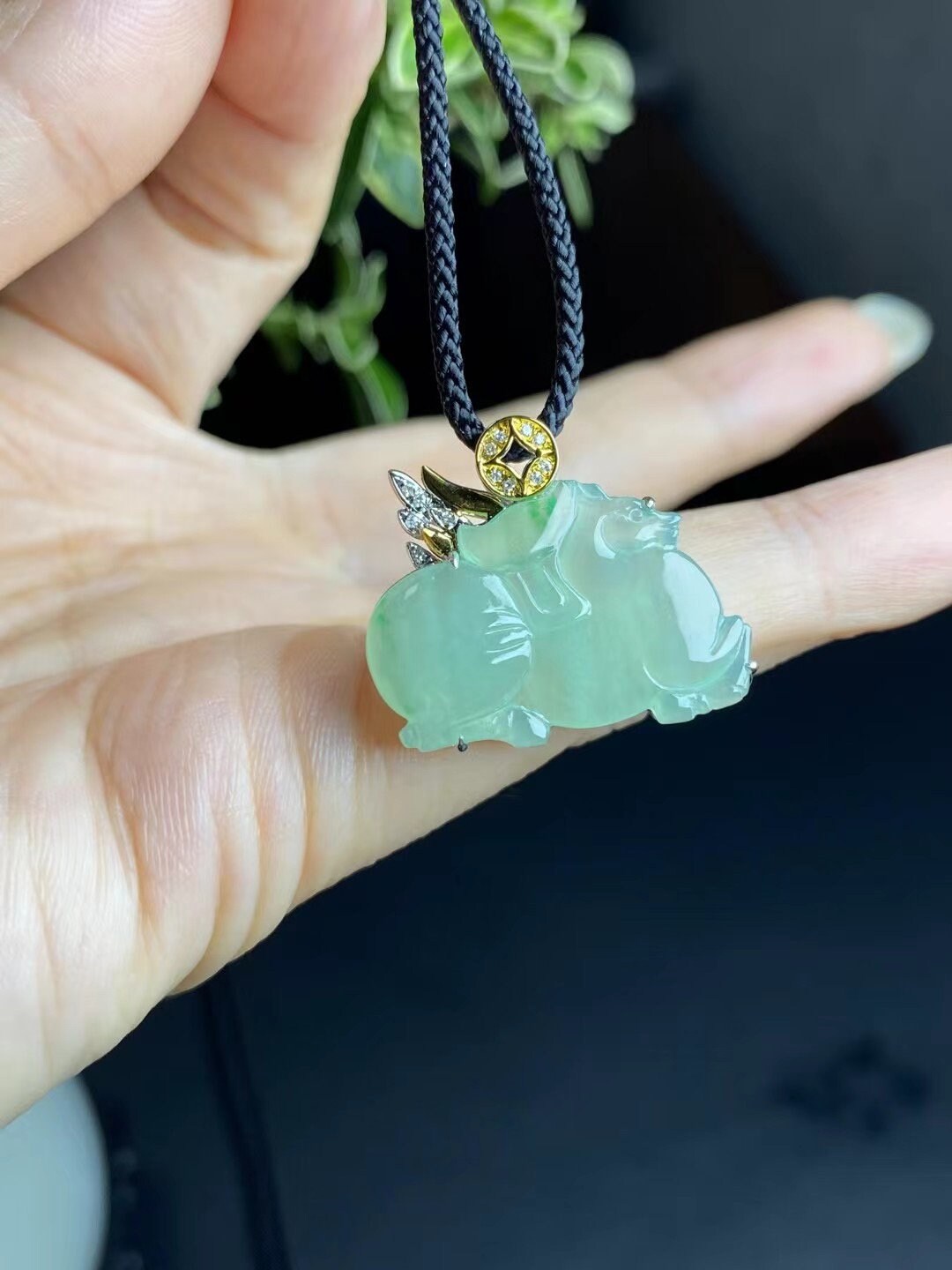 Jade Horse Pendant Natural Icy Green Jadeite Charm 18k Yellow Gold ...