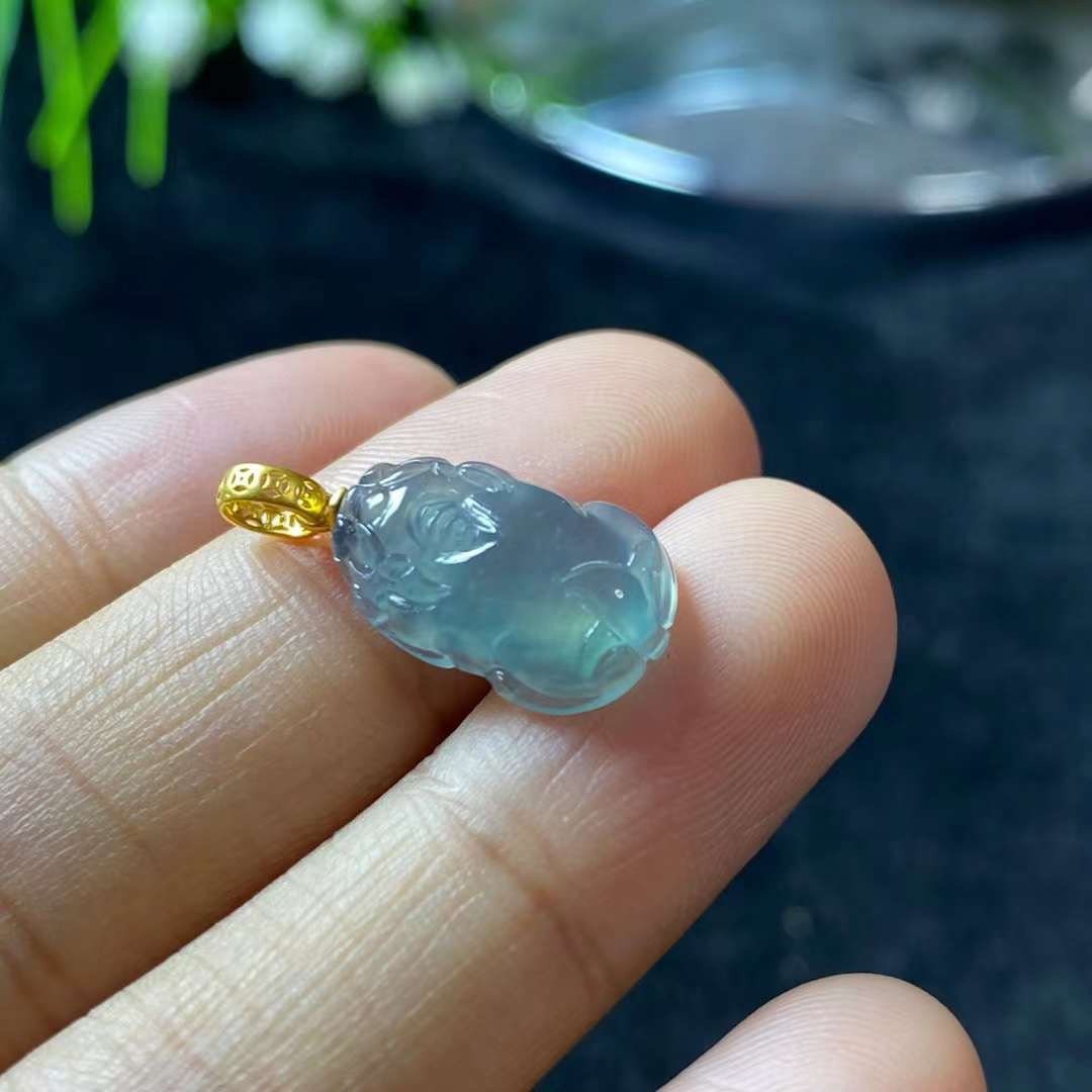 Jade Pendant 18K Solid Gold Beautiful Blue Ocean Jade Set in - Etsy