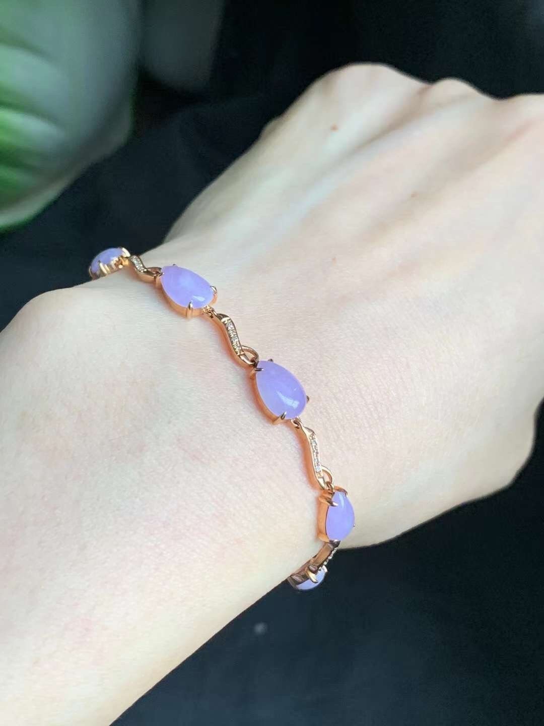 Jade Bracelet 18K Solid Gold Beautiful Lavender Jade Bracelet Set in 18K Yellow Solid Gold. - Etsy