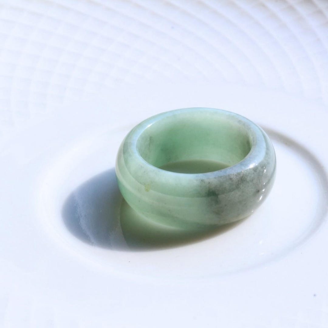 Jade Thumb Ring | 8.75 | Faint Apple Green Jade Ring | Black Jadeite ...