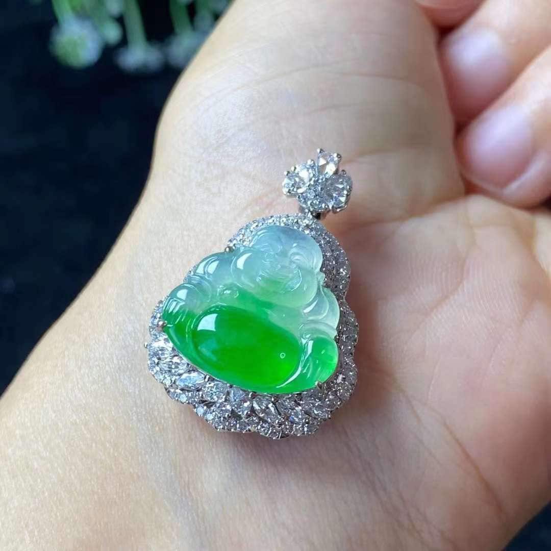 Jade Pendant 18K Solid Gold Beautiful Jade Pendant Icy Green - Etsy