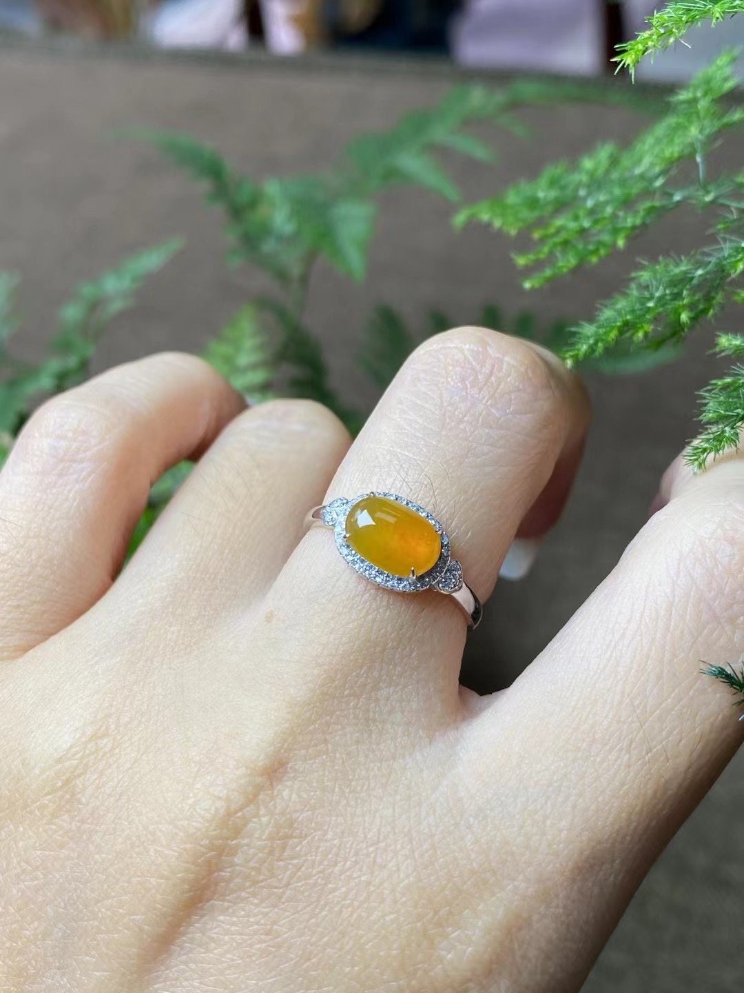 Yellow Jade Ring in 18k White Gold With Natural Diamonds - Honey ...