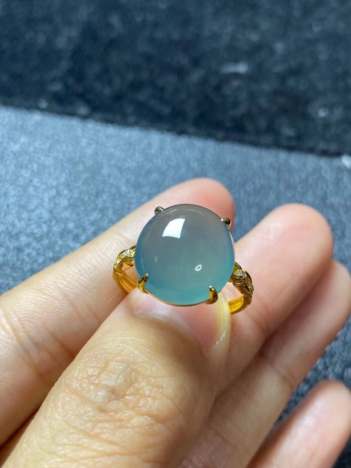 Jade Ring 18K Solid Gold Beautiful Natural Blue Ocean Jadeite - Etsy