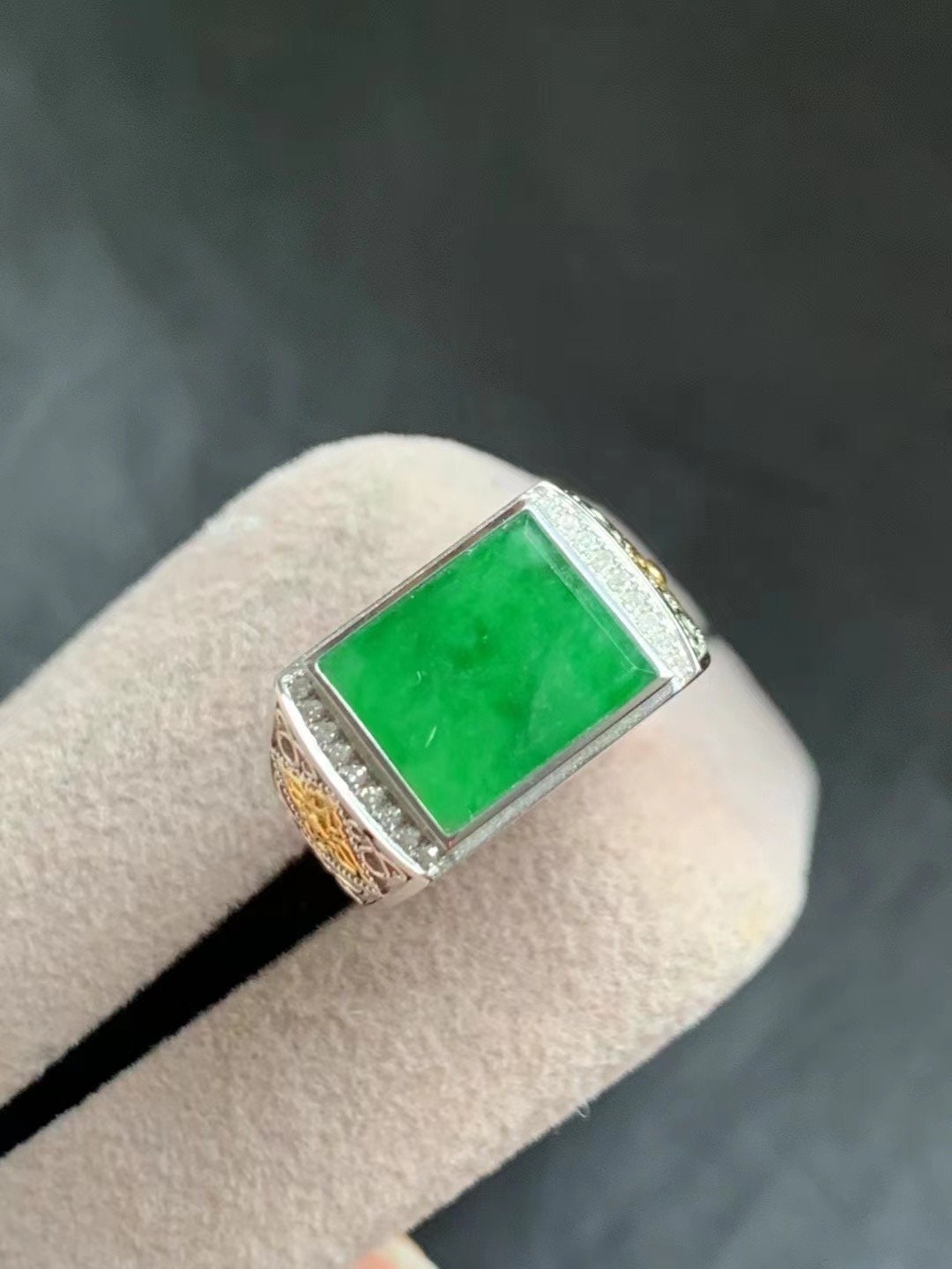 Jade Saddle Ring | Green Jadeite Ring | Jade Band | 18K White Gold Ring ...