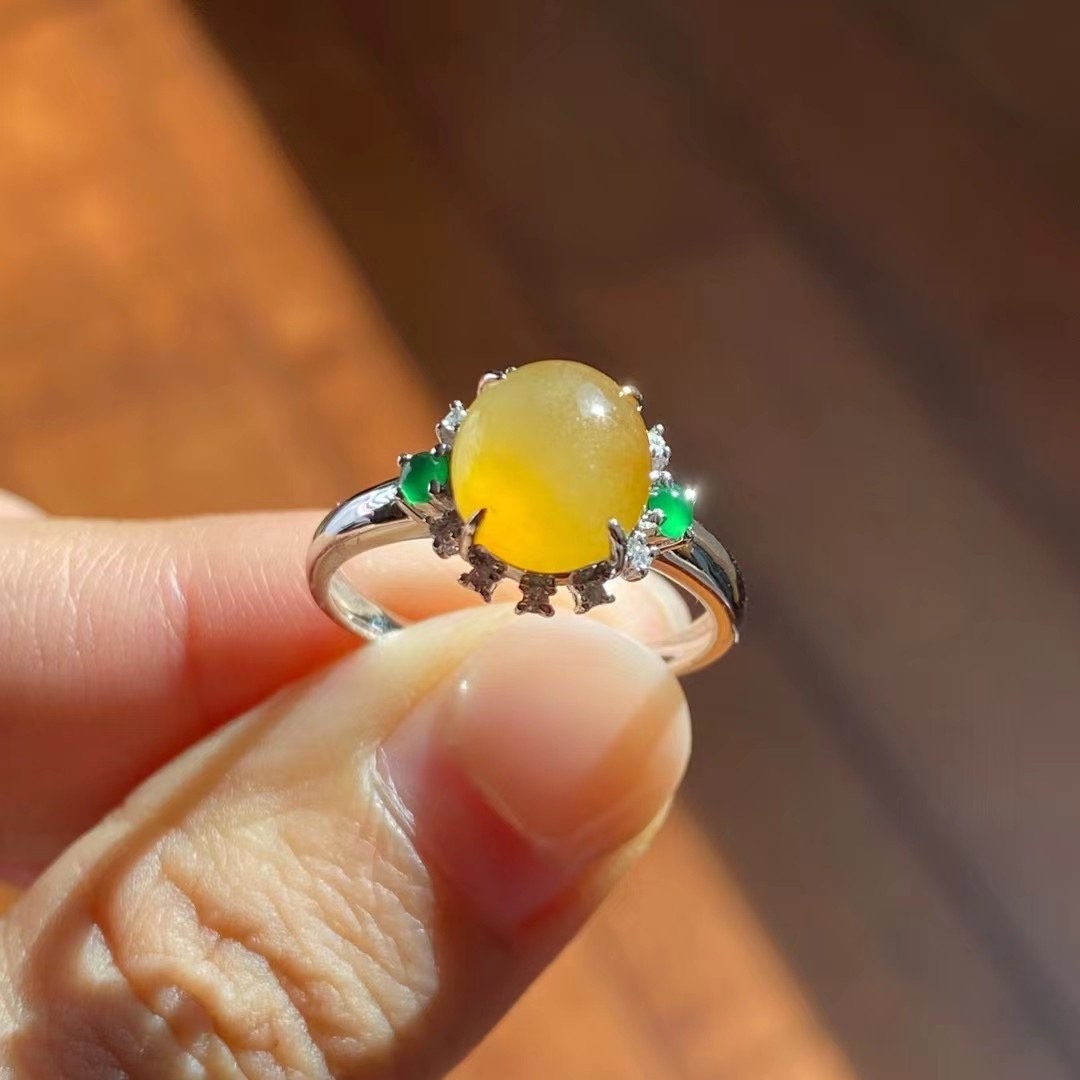 Yellow Jade Ring | Icy Honey Jade | Yellow Jadeite Band | Jade Cabochon ...
