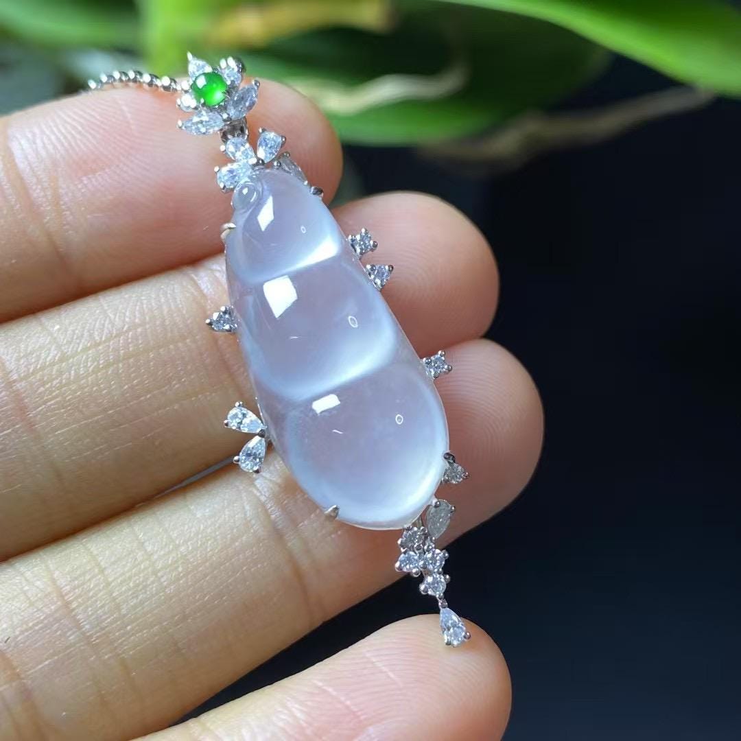 Highly Translucent Icy Jade Pea Pod Pendant - Natural White Jadeite ...