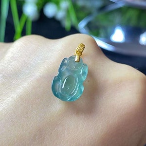 Jade Pendant 18K Solid Gold Beautiful Blue Ocean Jade Set in 18K Yellow ...