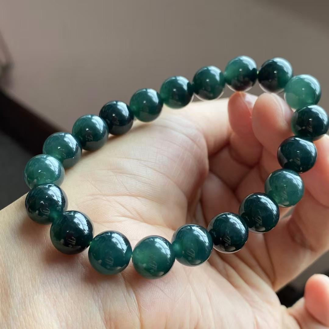 Rare Mixed Forest Green Jade Bead Bracelet - Grade A Natural Jadeite ...