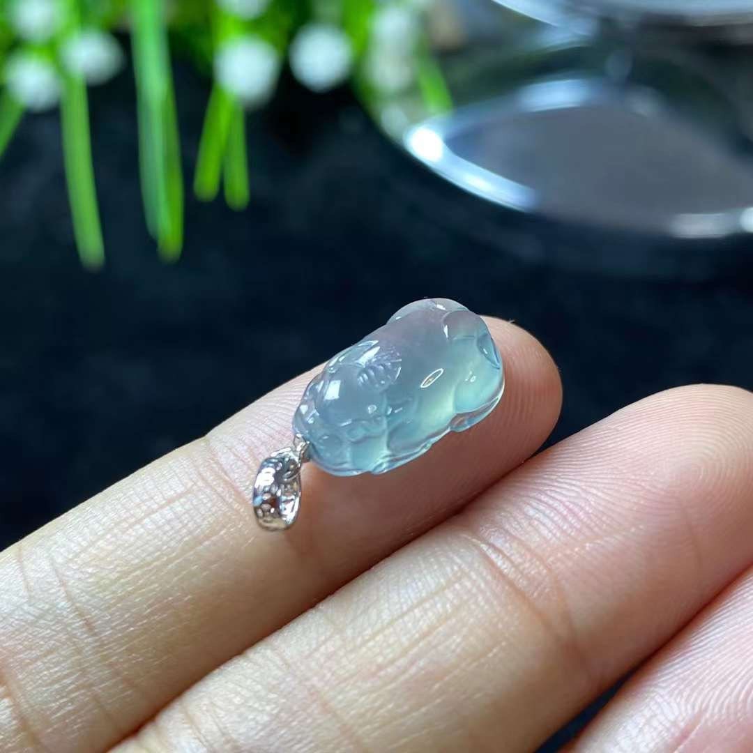 Jade Pendant 18K Solid Gold Beautiful Blue Ocean Jade Set in - Etsy