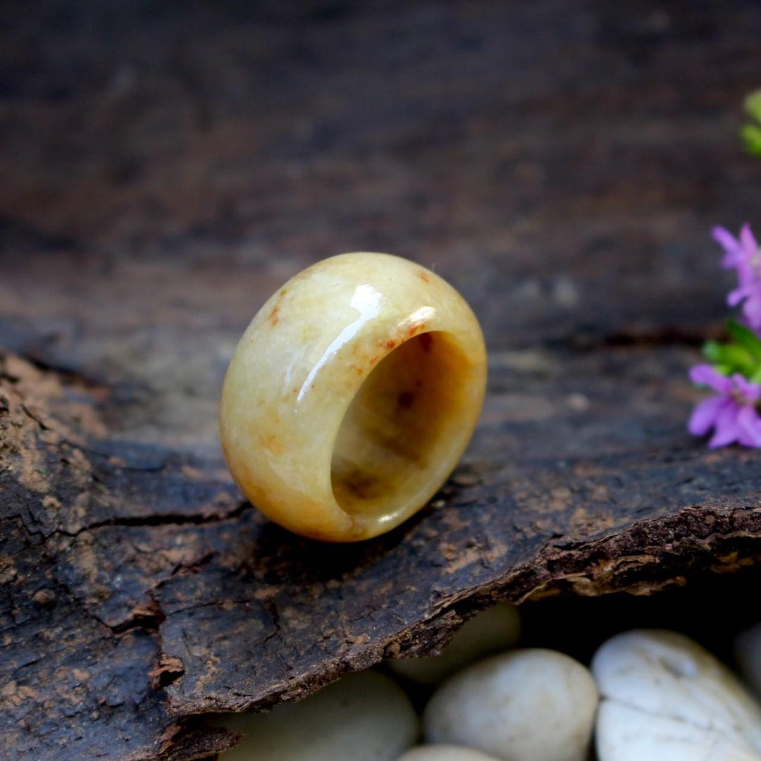 Jade Thumb Ring | US 8.5 | Certified Natural Jadeite Band | Type A Jade Ring | Honey Yellow Jade ...