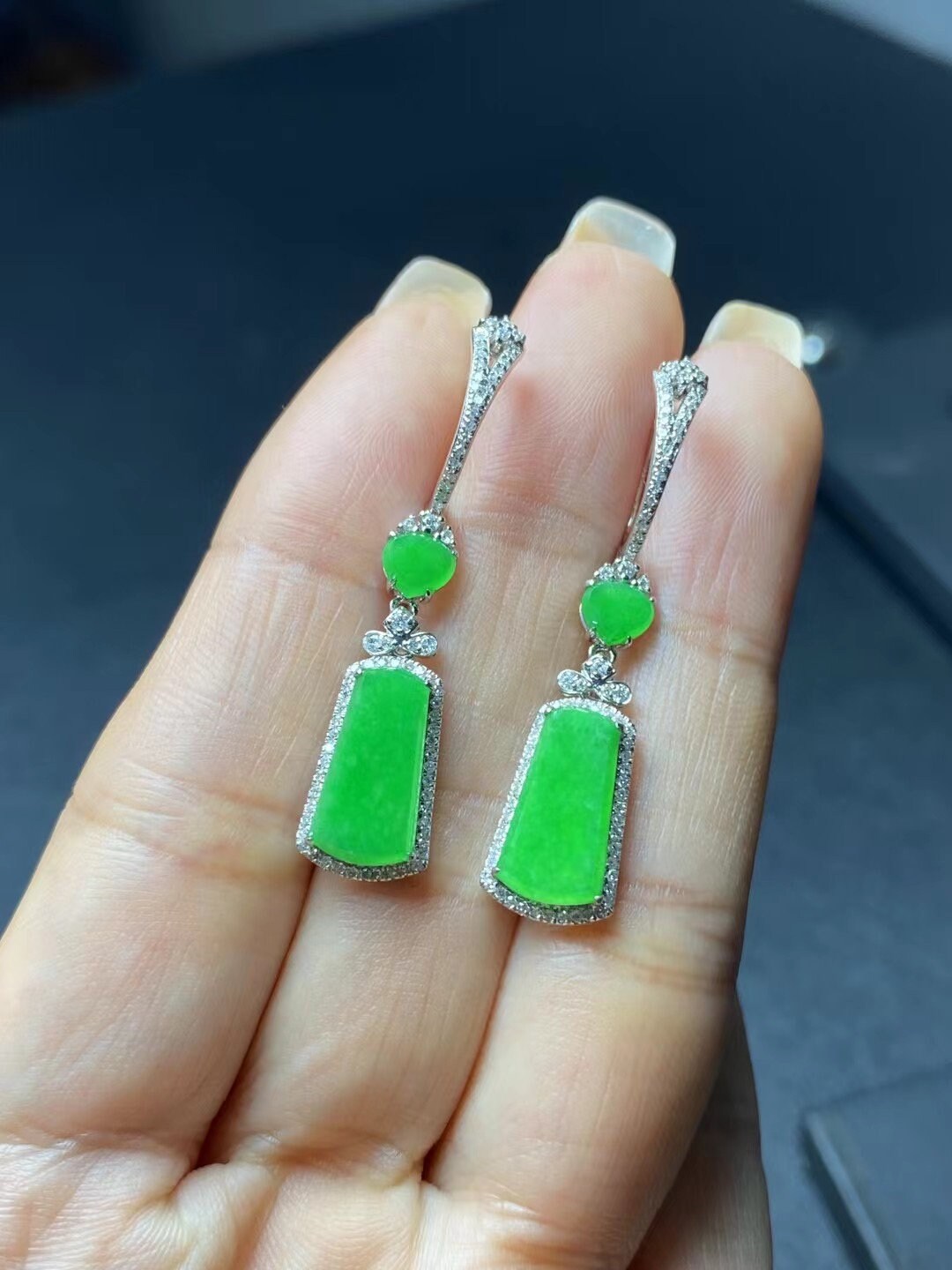 Apple Jade Earrings Natural a Grade Jadeite 18k White Gold Natural ...