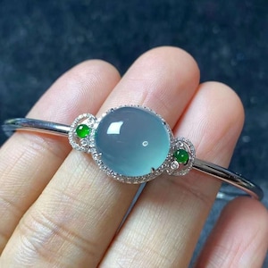 Jade Bracelet 18K Solid Gold Beautiful Blue Ocean Jade Bracelet Set in ...