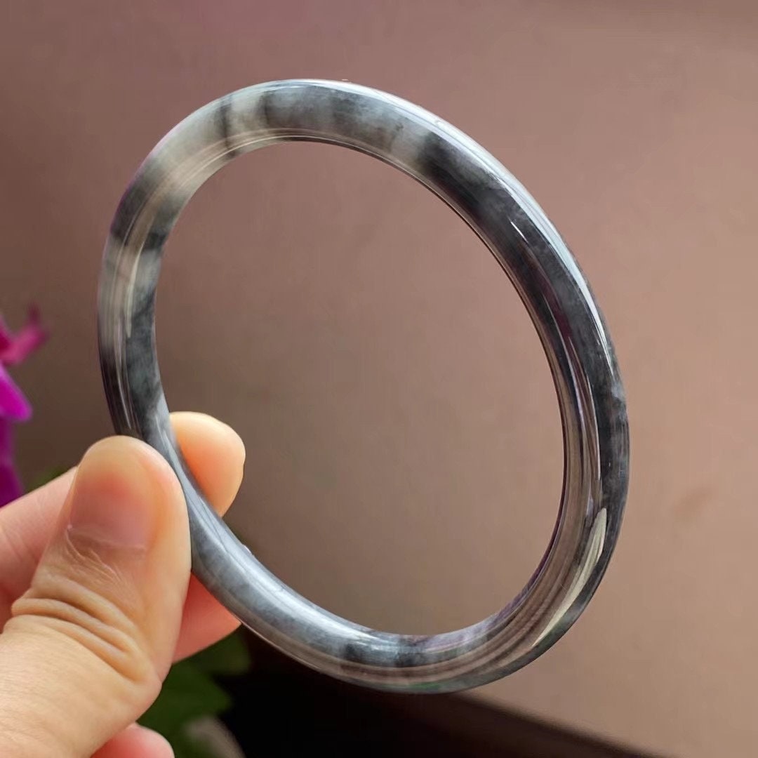 57.5mm Black Jade Bangle White Jadeite Bracelet Natural Grade a Jade ...