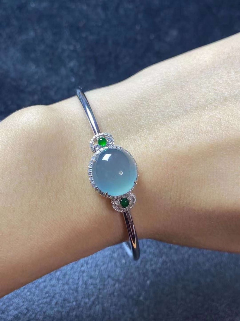 Jade Bracelet 18K Solid Gold Beautiful Blue Ocean Jade - Etsy