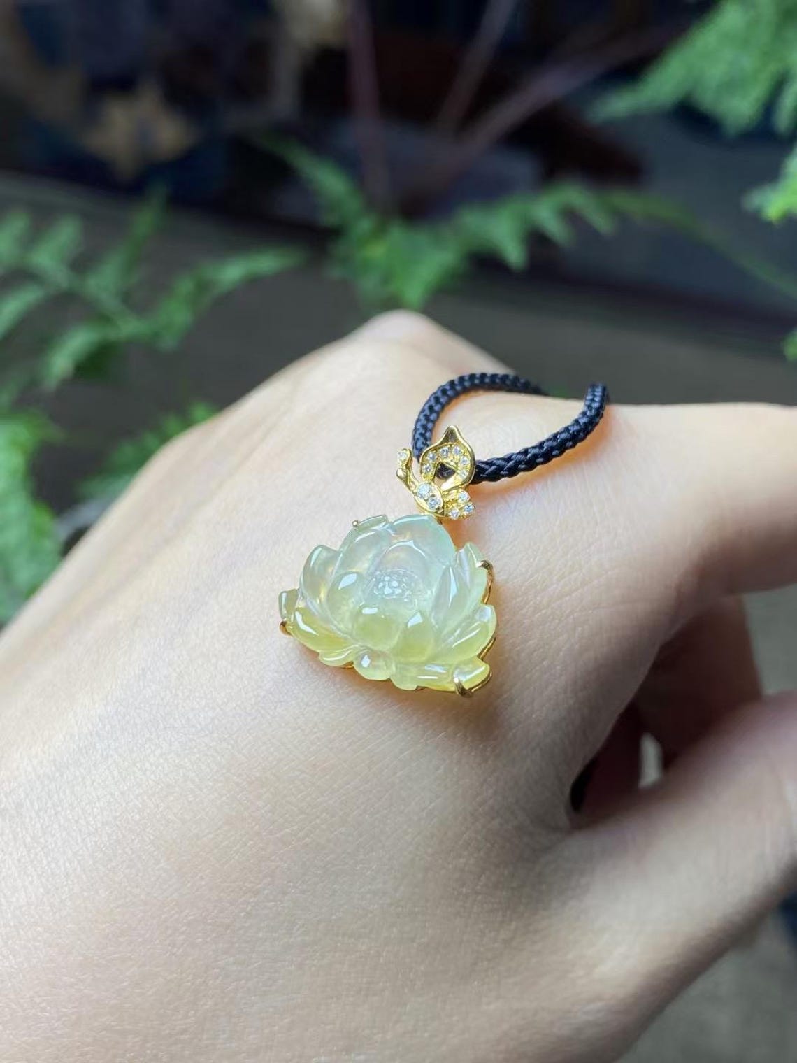 Honey Jade Lotus Pendant - Yellow Jadeite Lotus Charm - Certified White ...