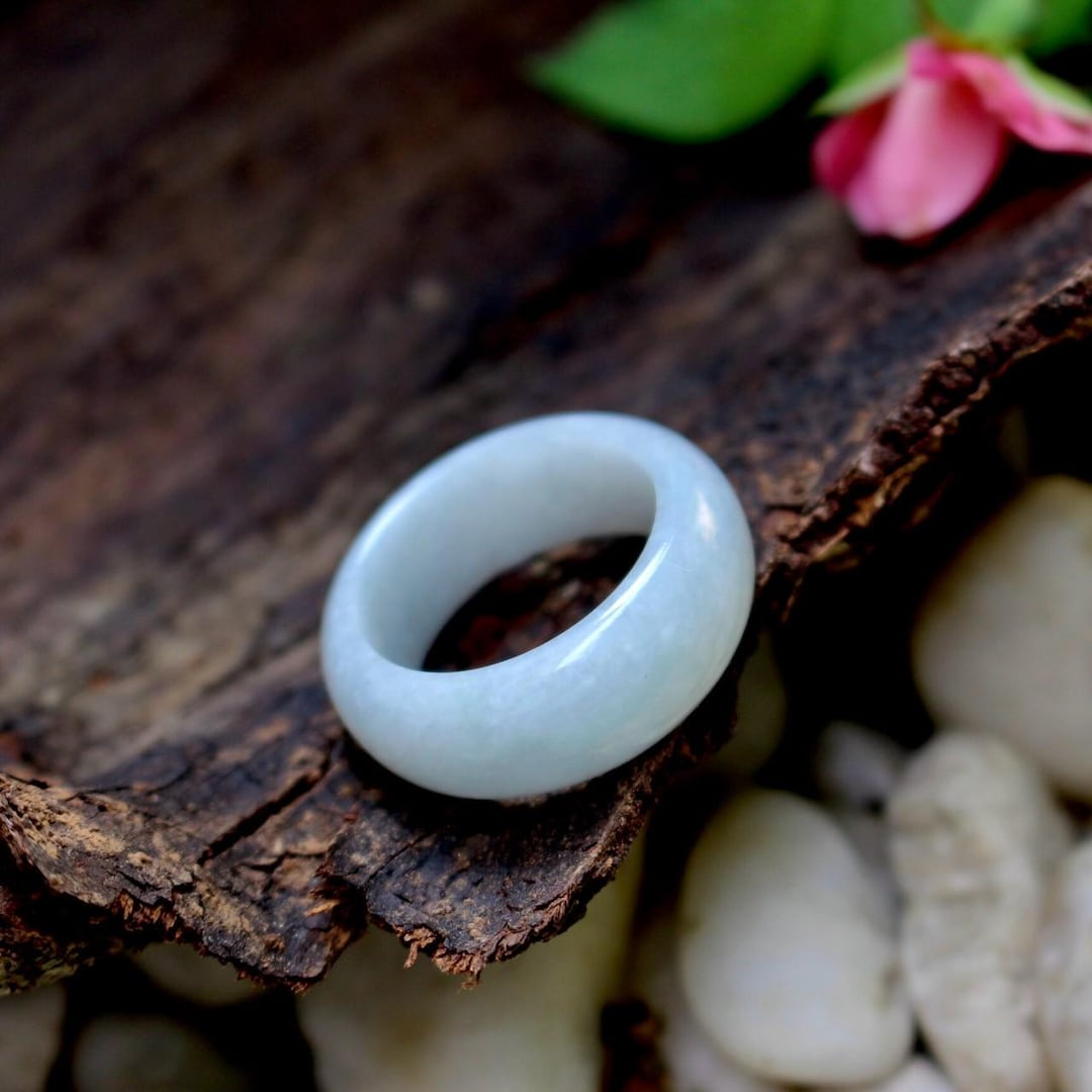 Jade Thumb Ring | US 9.5 | Pale White Jade Ring | Natural Jadeite Band ...