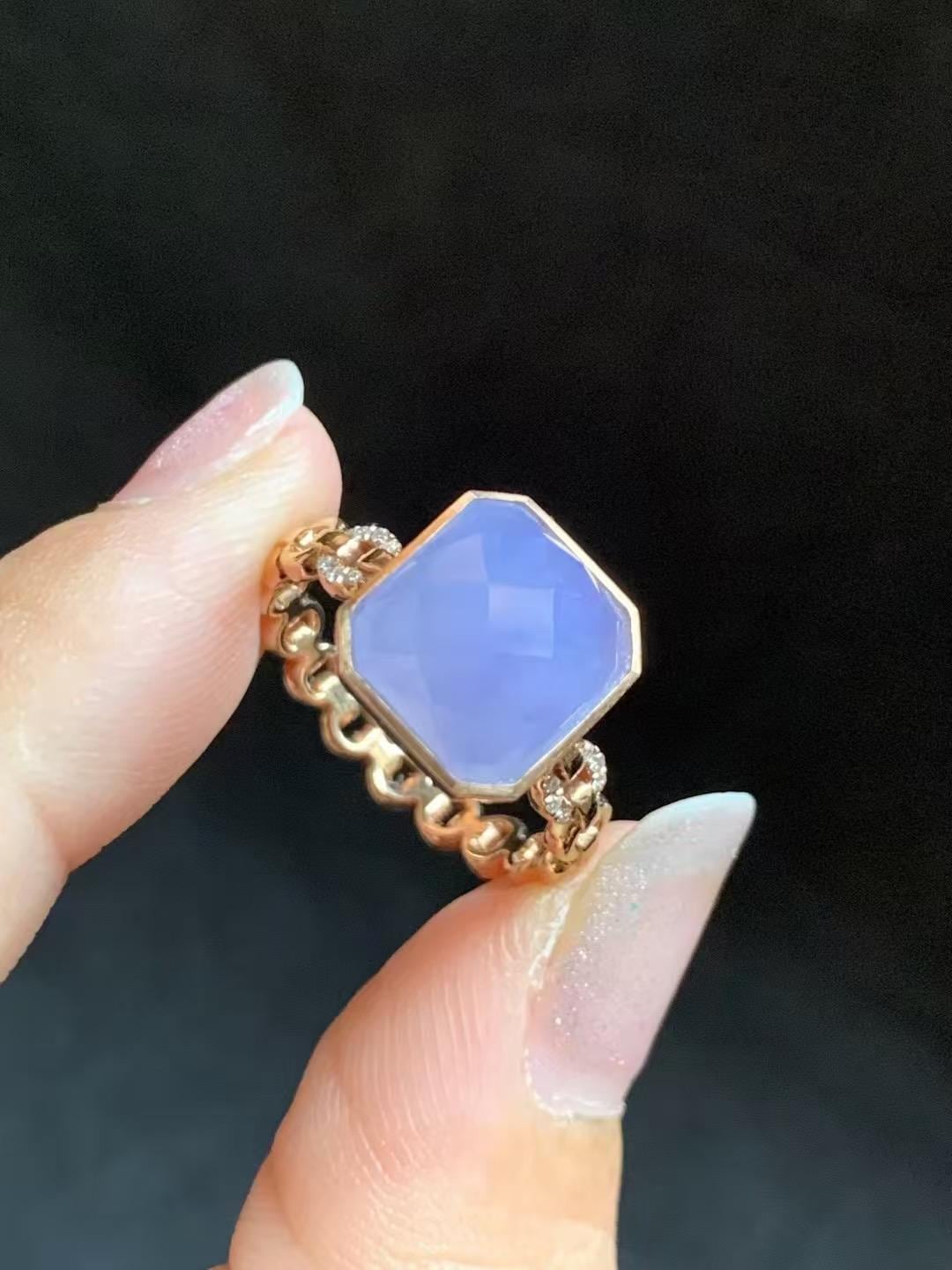 Vivid Lavender Jade Ring - Purple Jade Ring - 18K Chain Gold Ring ...