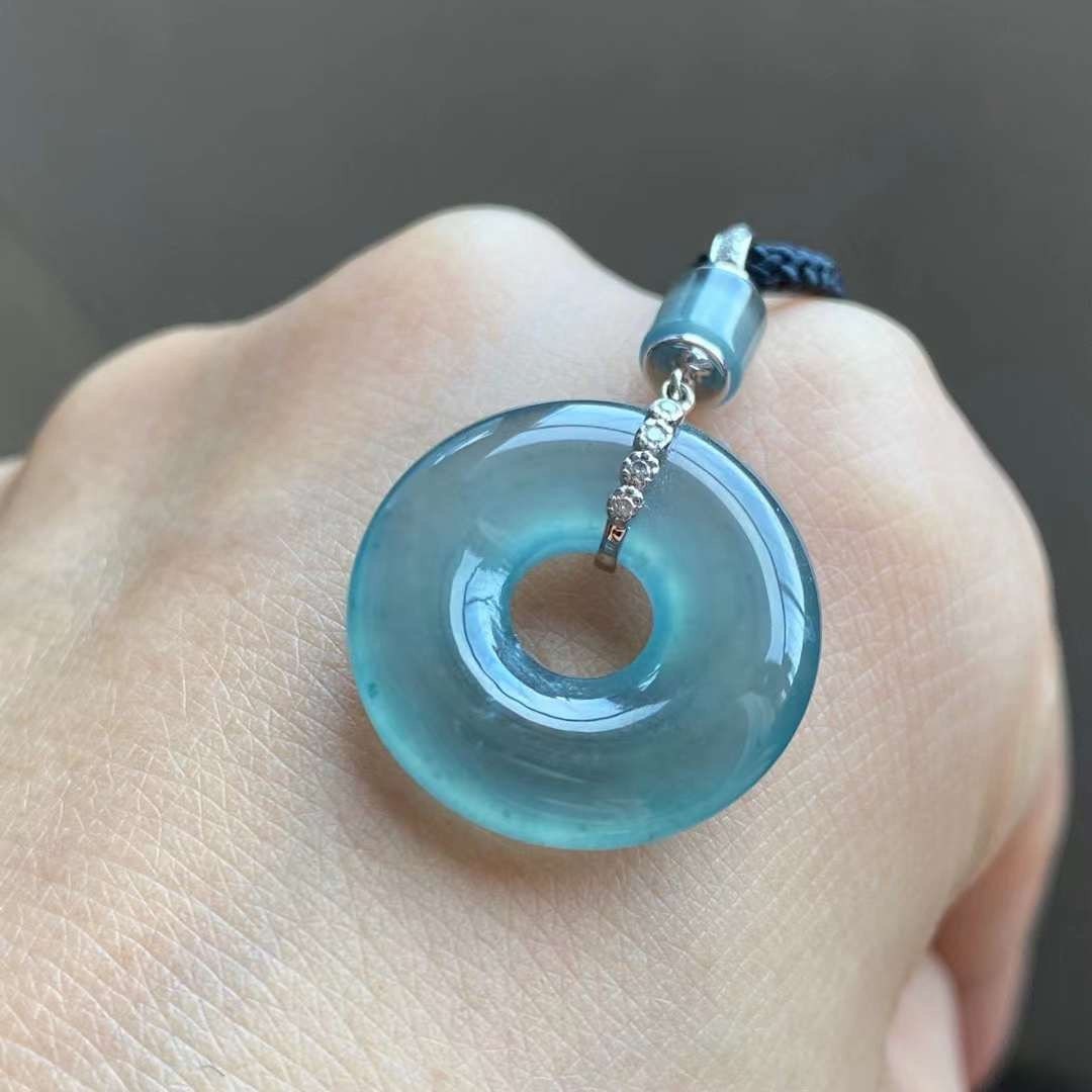 Jade Pendant 18K Solid Gold Beautiful Blue Ocean Jade Set in 18K White ...