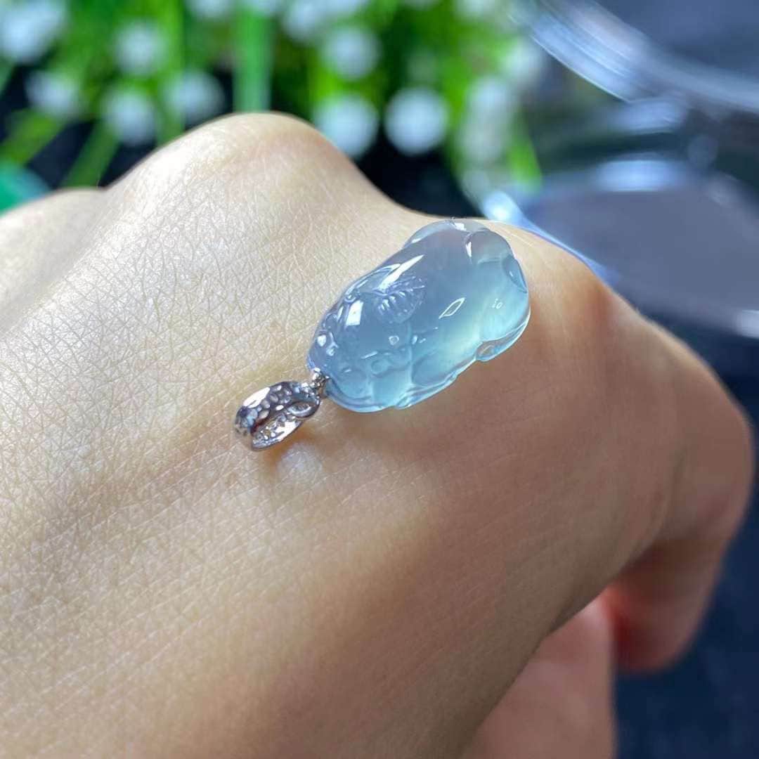 Jade Pendant 18K Solid Gold Beautiful Blue Ocean Jade Set in - Etsy