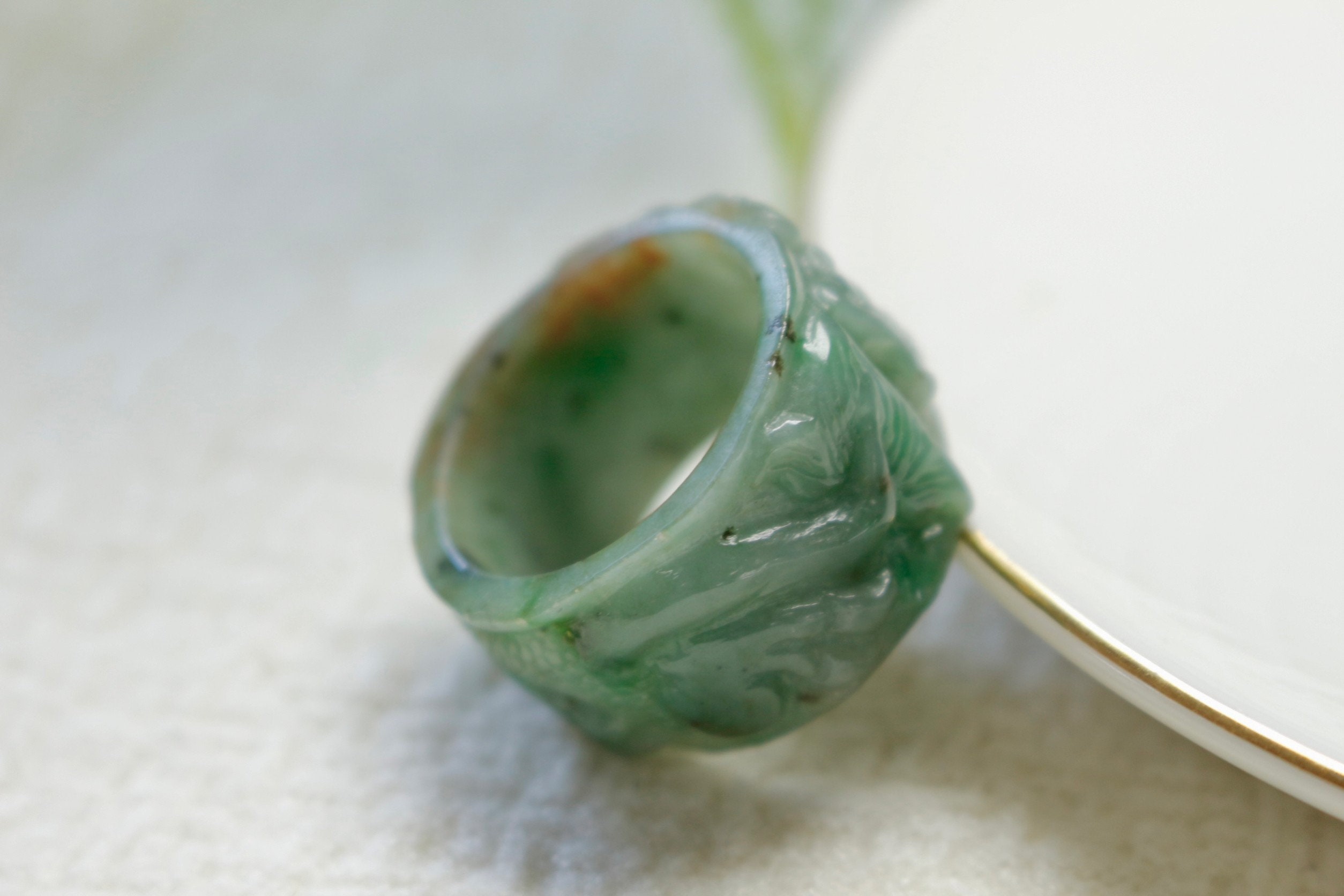 Carved Green Jadeite Thumb Ring | Burmese Jade, US Size 11.75 - Etsy