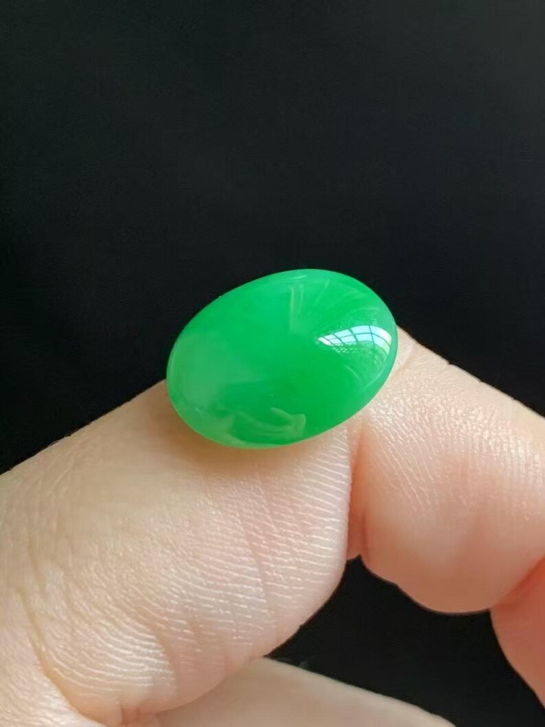 Vivid Apple Green Jade Cabochon | Rare Natural Vibrant Jadeite Stone ...