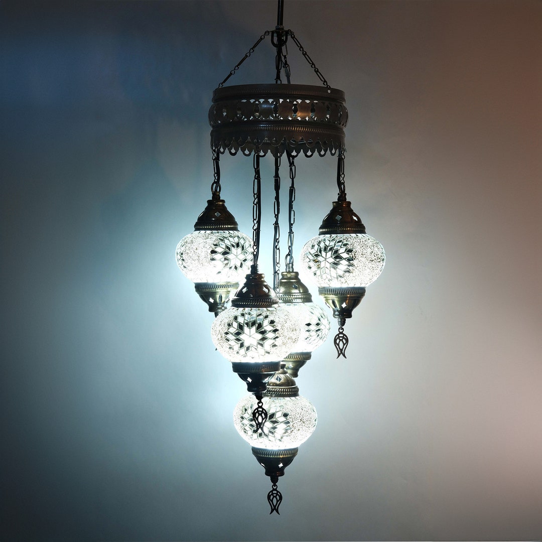 Turkish Ceiling Lighting, Turkish Pendant Lamp, 5 Globe Mosaic Hanging ...