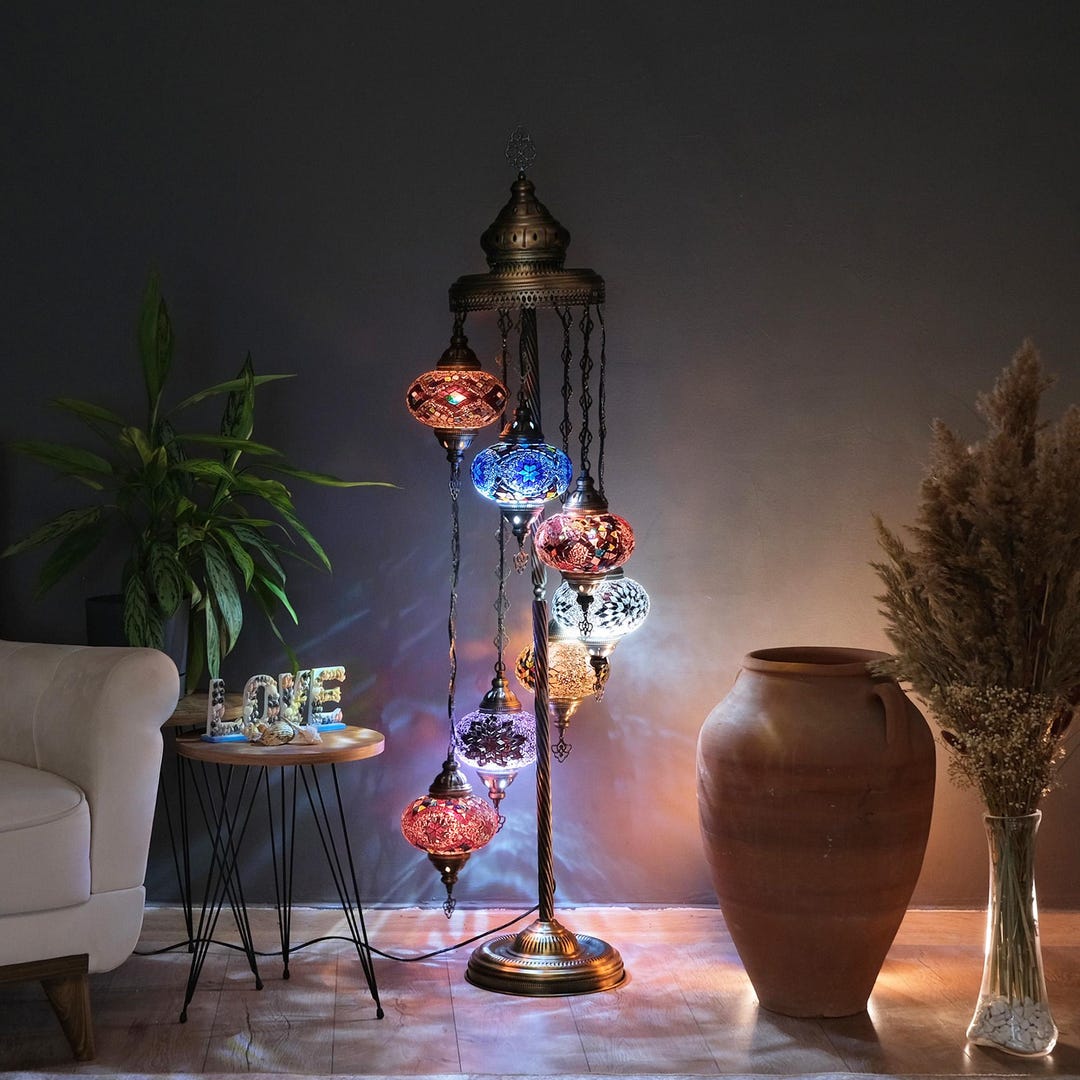 Turkish Mosaic Floor Lamp, Mosaic Moroccan Floor Lamp, 7 Globe Ottoman ...