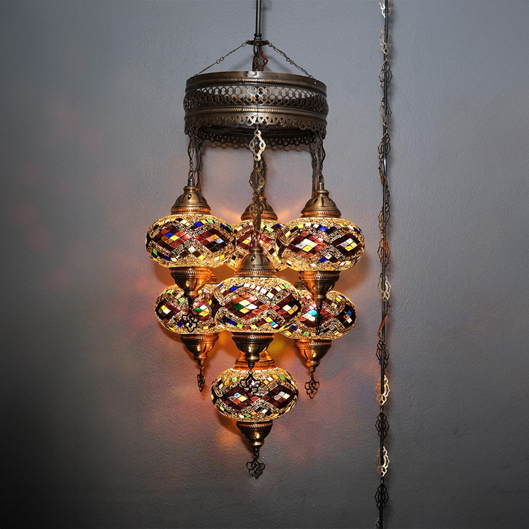 Turkish Lamp, Turkish Pendant Lamp, Turkish Ceiling Lighting, 7 Globe ...