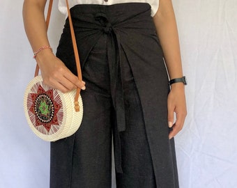 Women Wrap Trousers, Boho Wide Leg Palazzo, Solid Summer Pants100 ...