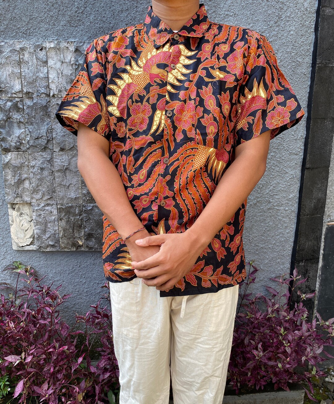 Black Red Batik Shirt, Cotton Shirt, Balinese Shirt, Handmade Batik for ...