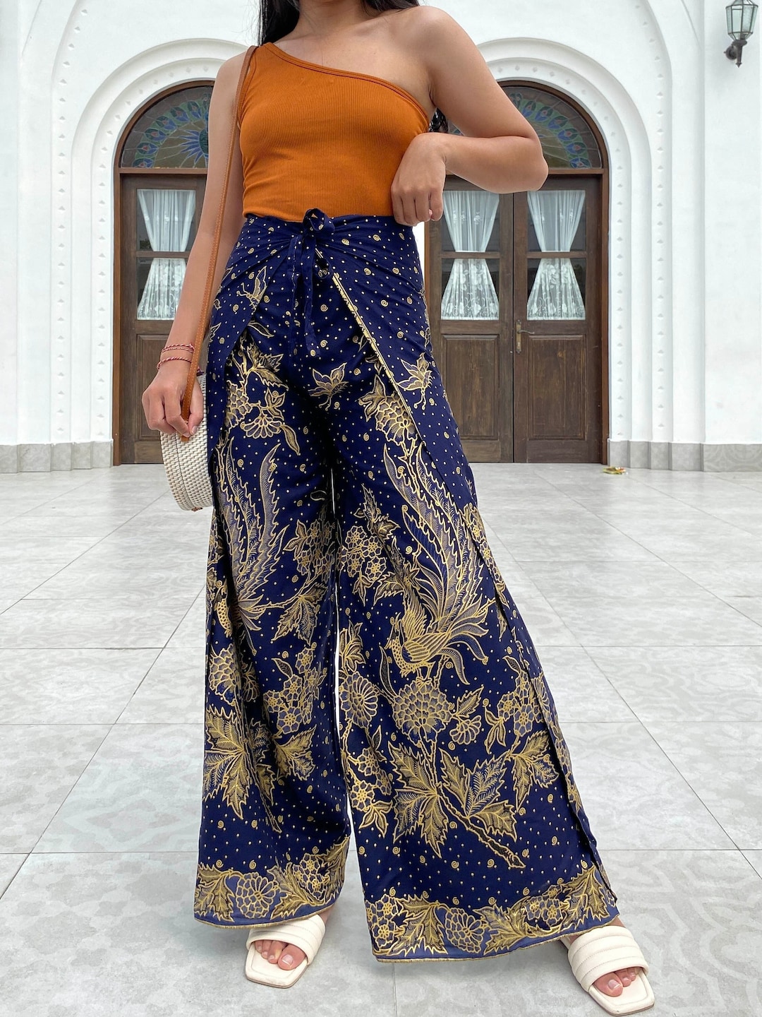 Midnight Purple Cotton Batik Trousers, Handmade Batik Pants, Wrap Around Trousers, Palazzo Pants ...