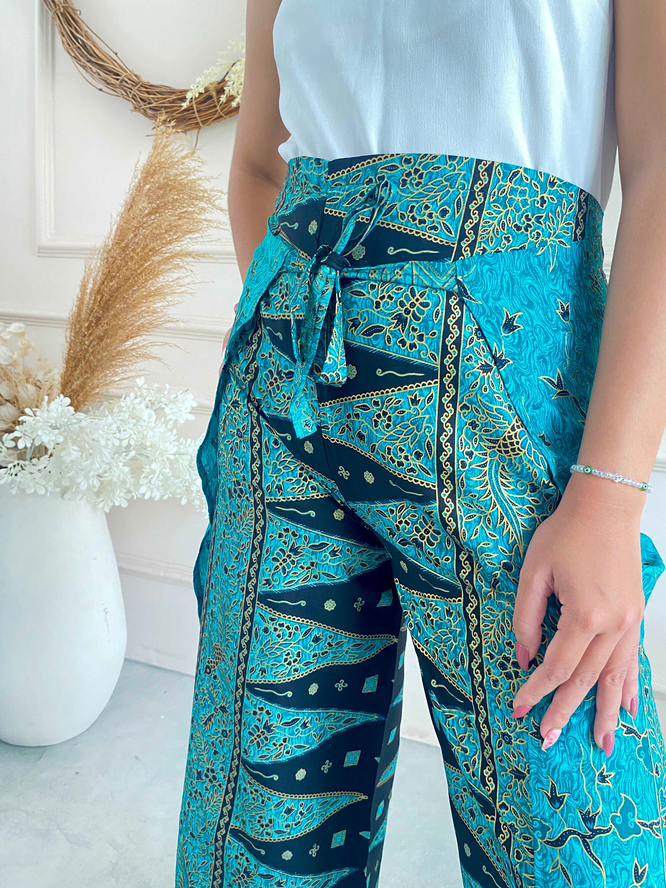 Tosca Handmade Wrap Pants, Batik Cotton Wide Leg Trousers, Beach Lounge ...