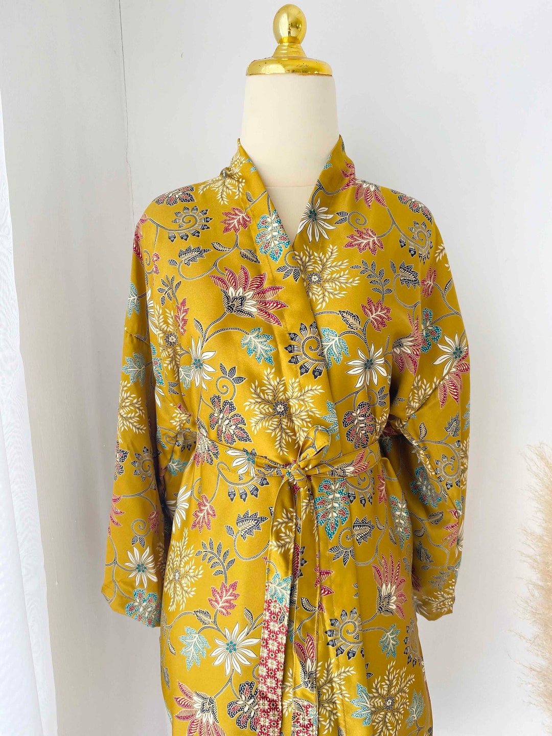 Yellow Silk Kimono Robe, Silk Pyjamas, Silk Kimono, Satin Kimono Robe ...