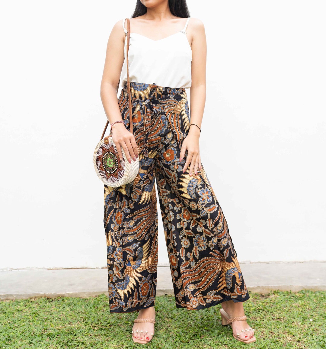Black Blue Batik Wrap Pants, Handmade Batik Trousers, Batik Trousers, Bali Beach Pants, Summer ...