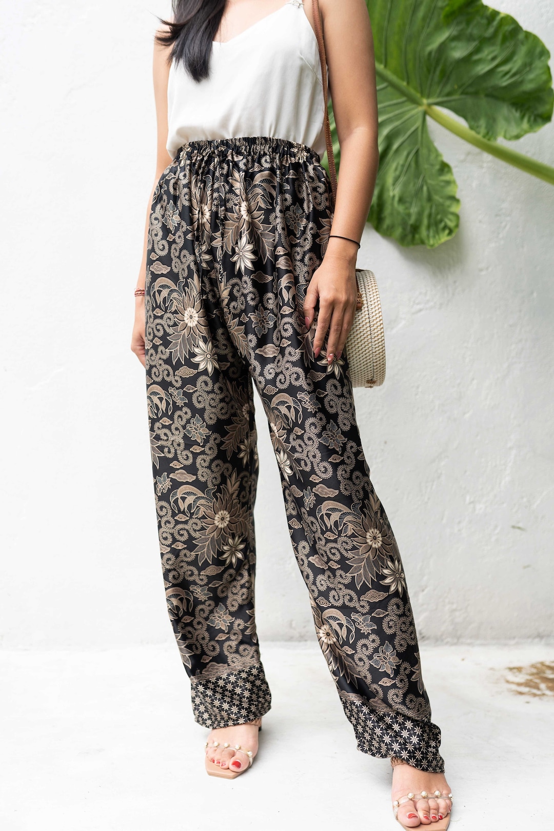 Elastic Silk Pants in Multiple Colors, Elastic Waist, Boho Trousers ...