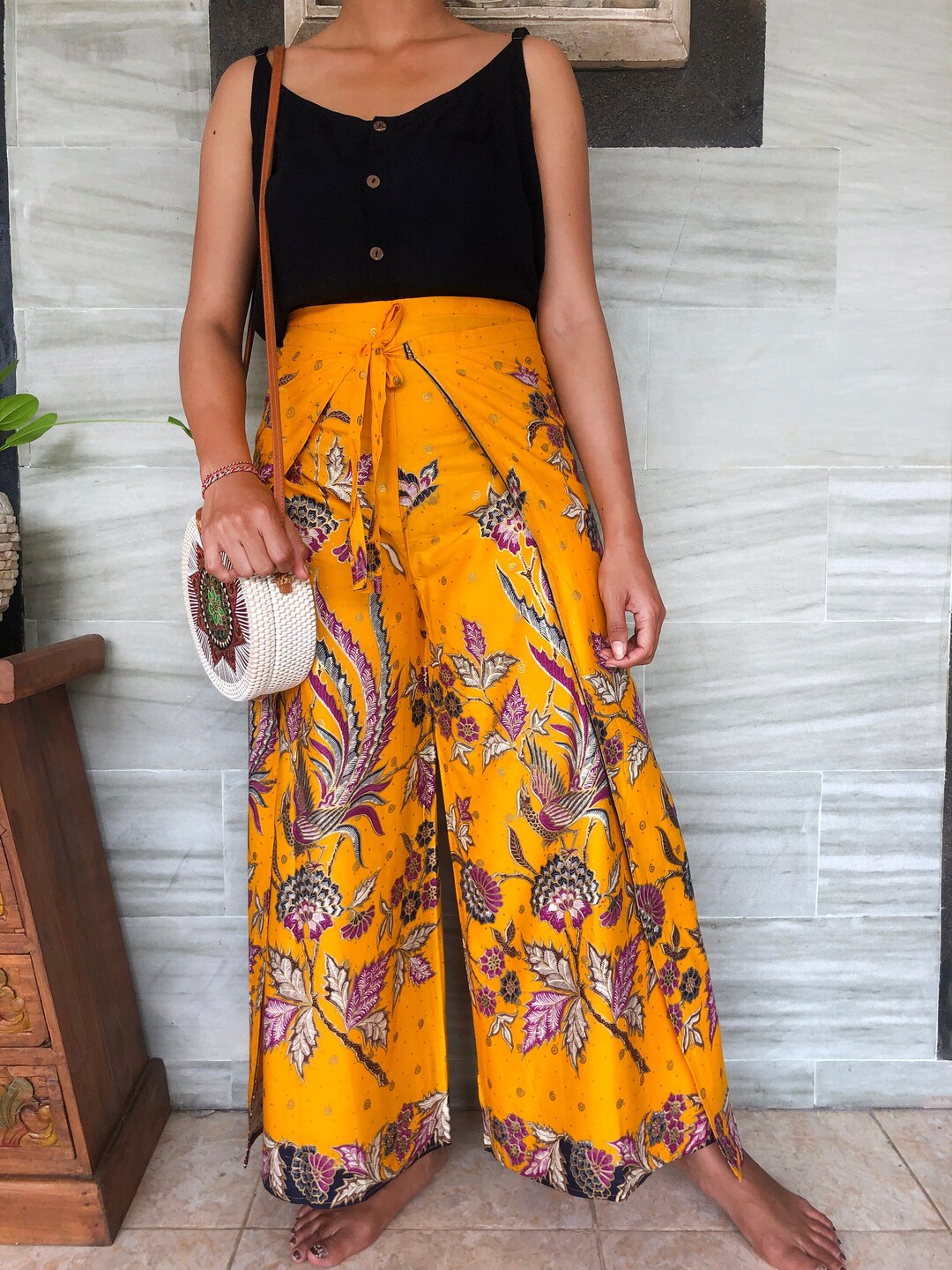 A059/ Yellow Batik Wrap Pants Handmade Luxury Batik Trousers - Etsy
