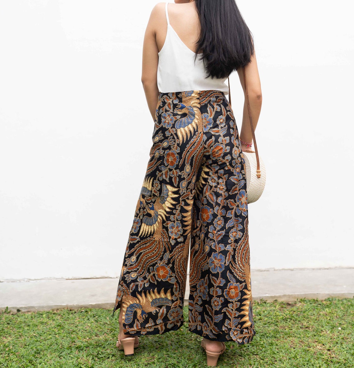 Black Blue Batik Wrap Pants, Handmade Batik Trousers, Batik Trousers, Bali Beach Pants, Summer ...