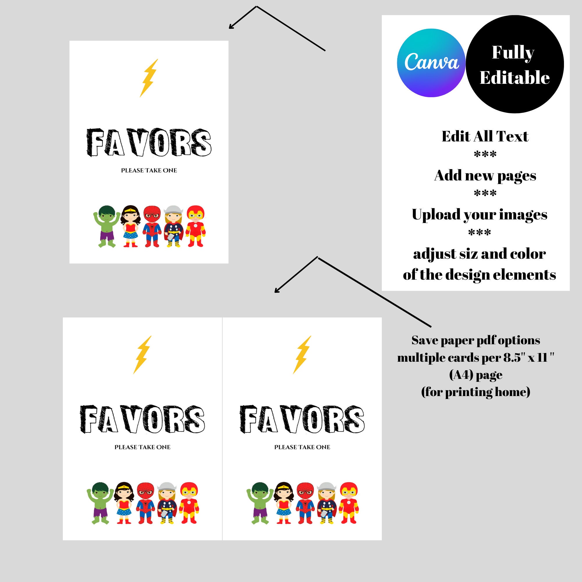 Superhero Favor Sign, Superheroes Favor Sign, Spiderman Birthday ...