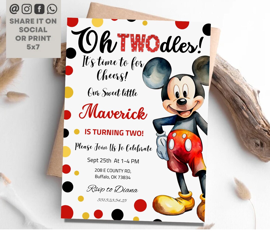 Mickey Mouse Birthday Invitation, Mickey Mouse Oh Twodles Invite ...