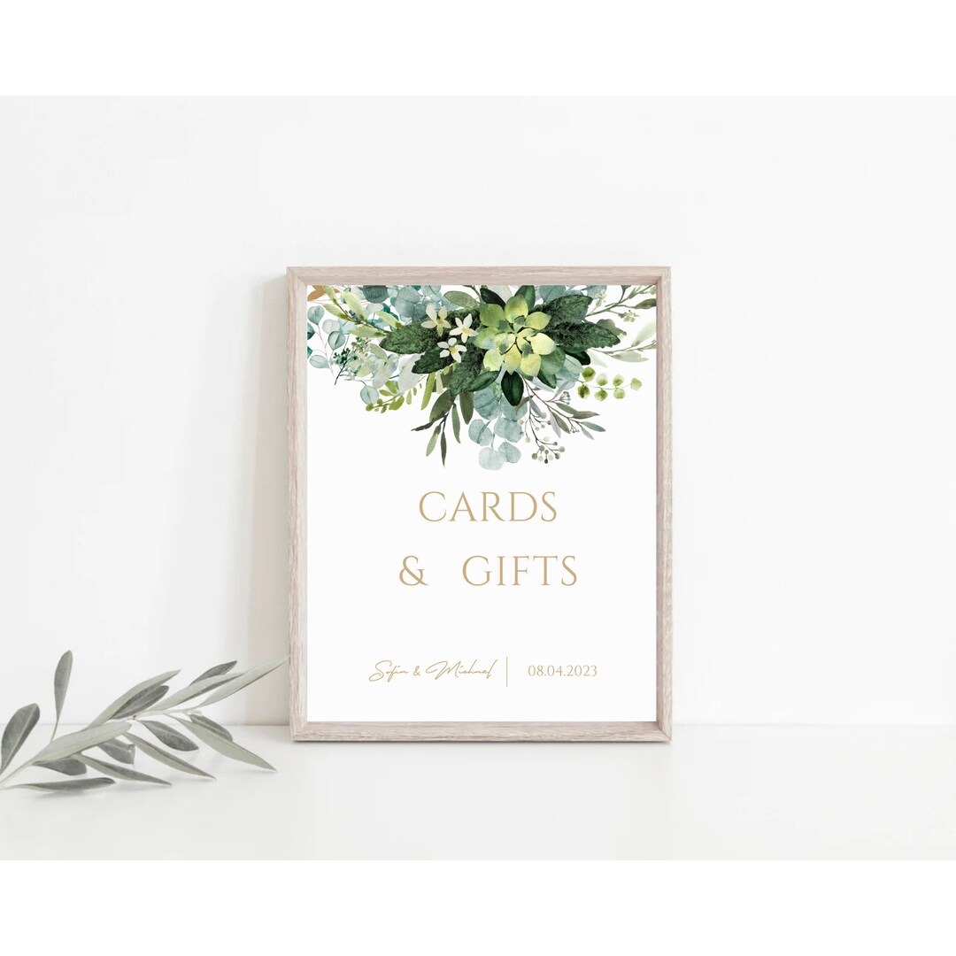 Greenery Gold Cards and Gifts Template, Fully Editable Sign, Templett ...