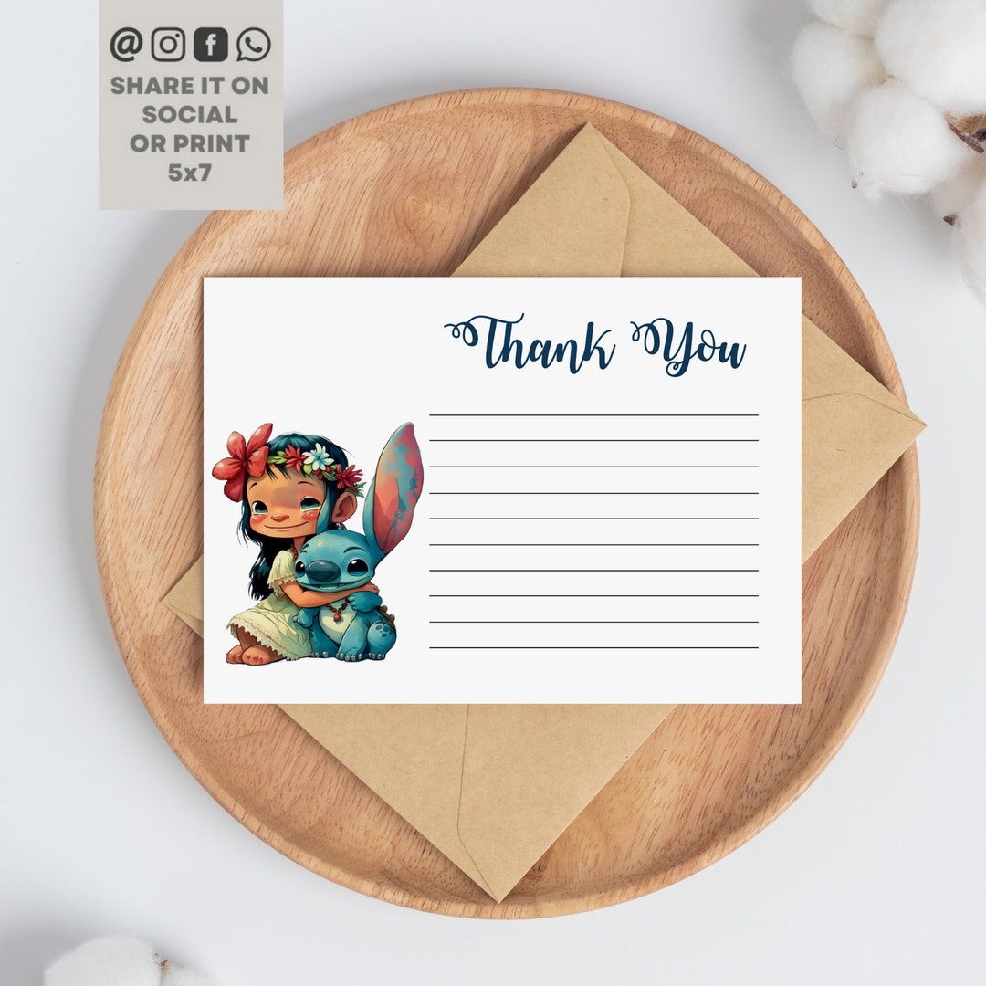 Stitch Birthday Thank You Card, Lilo and Stitch Cards, Kids Birthday ...