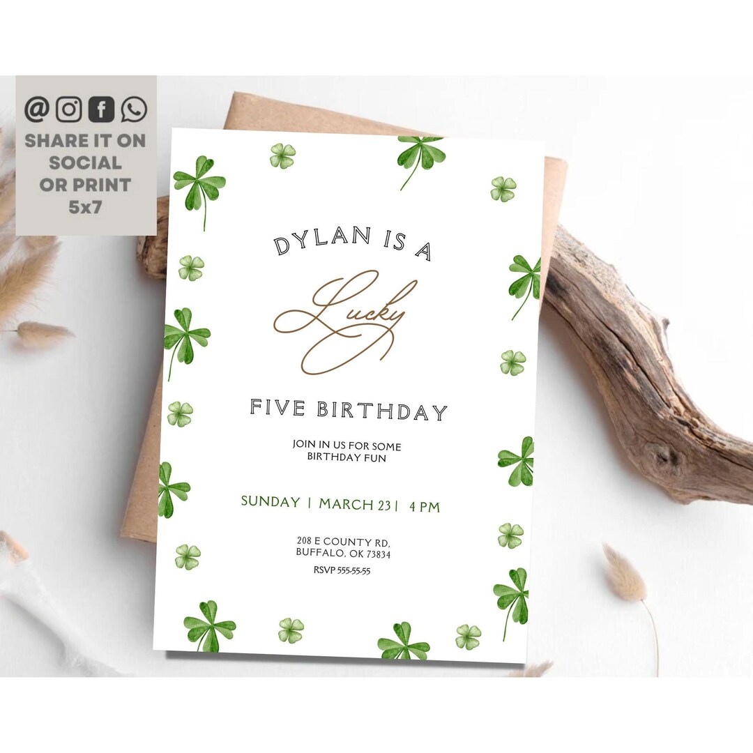 St. Patrick's Day Birthday Invitation, Shamrock Birthday Invite, Clover ...