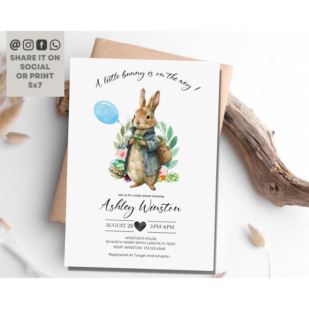 Peter Rabbit Baby Shower Invitation, Peter Boy Blue Rustic Rabbit Baby ...