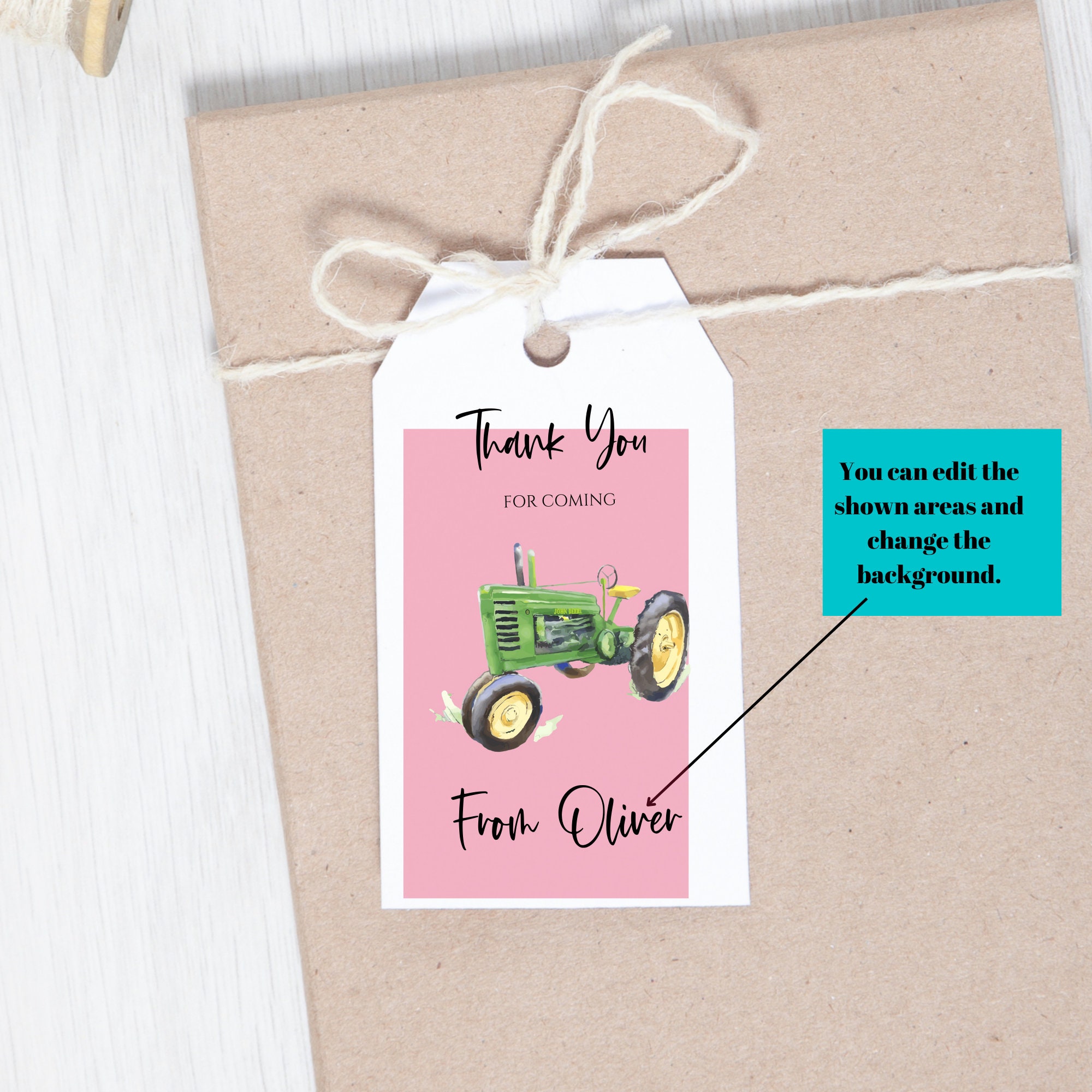 Tractor Birthday Thank You Tag, Green Tractor Birthday Party Favors Tag ...