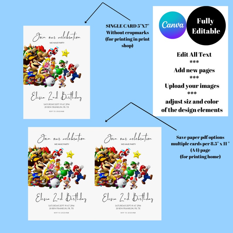 Super Mario Second Birthday Invitation Super Mario 2nd - Etsy