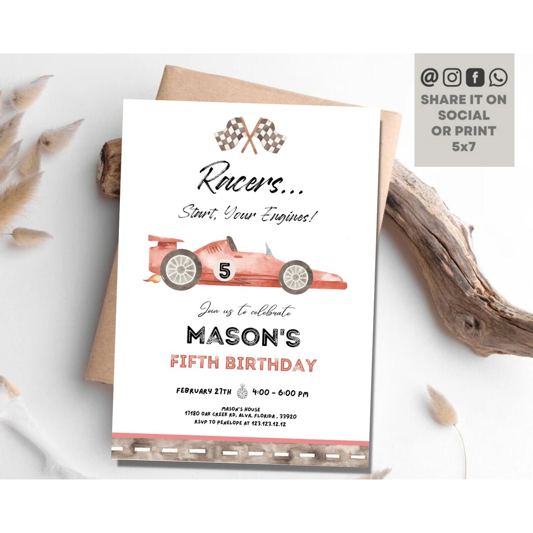 Racing Birthday Invitation, Racers Start Your Engines Invite Race Car ...