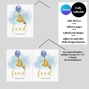 Winnie the Pooh Food Sign, Winnie the Pooh Food Baby Shower Sign, Food ...