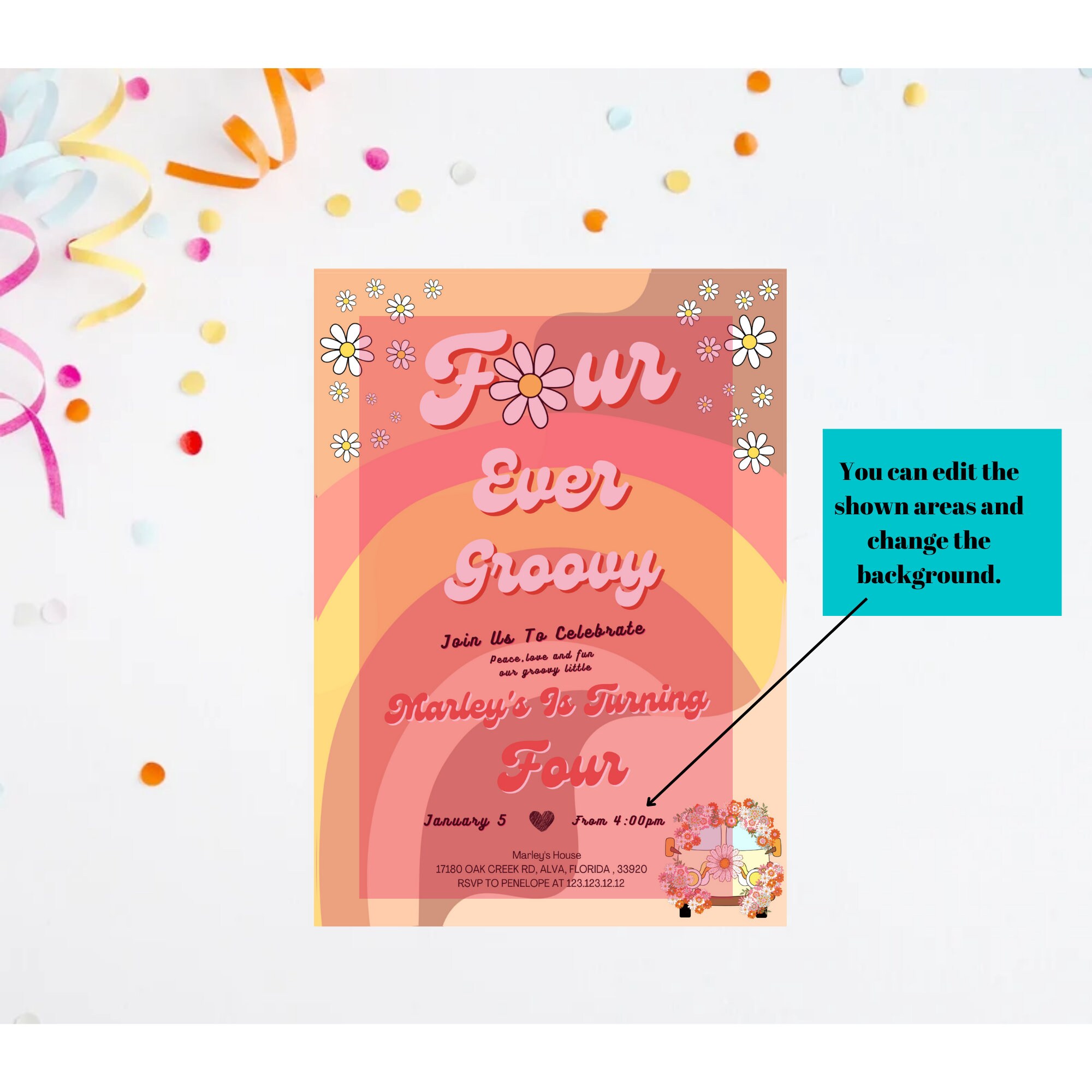 Four Ever Groovy Birthday Invitation 4th Birthday Boho Retro - Etsy